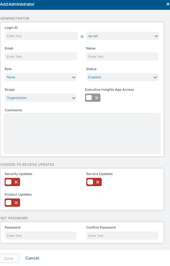 Configured admin in the Add Administrator window